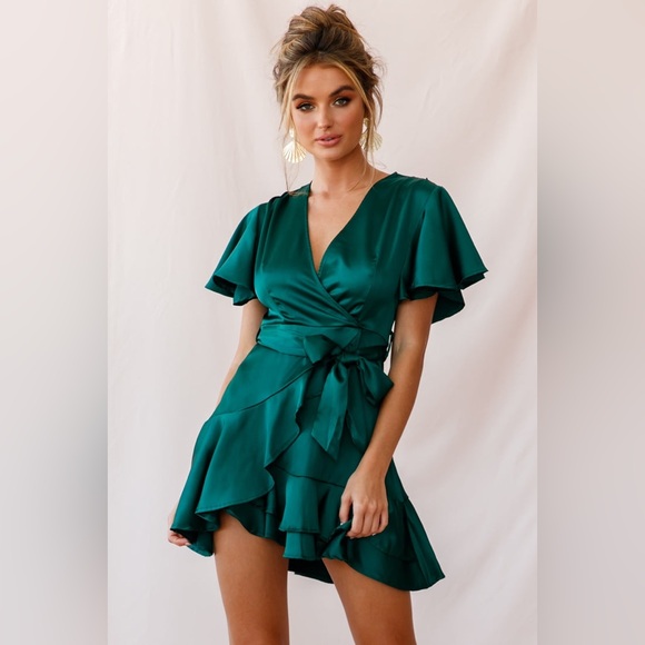 Selfie Leslie | Dresses | Selfie Leslie Cami Angel Sleeve Faux Wrap ...